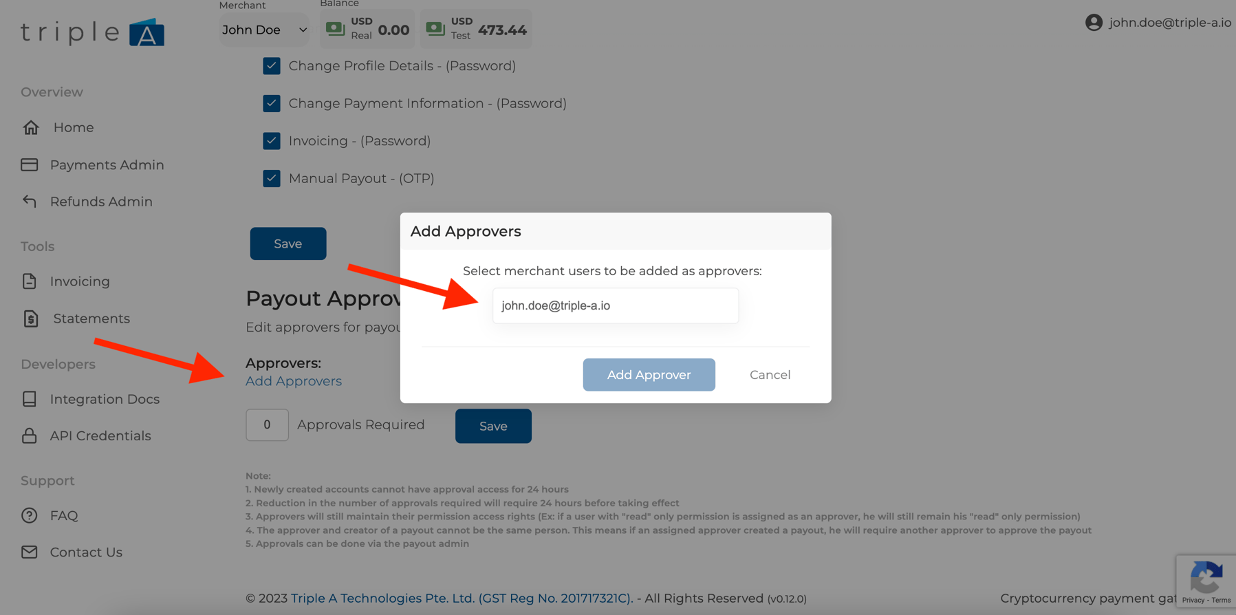How do I add or remove payout approvers?